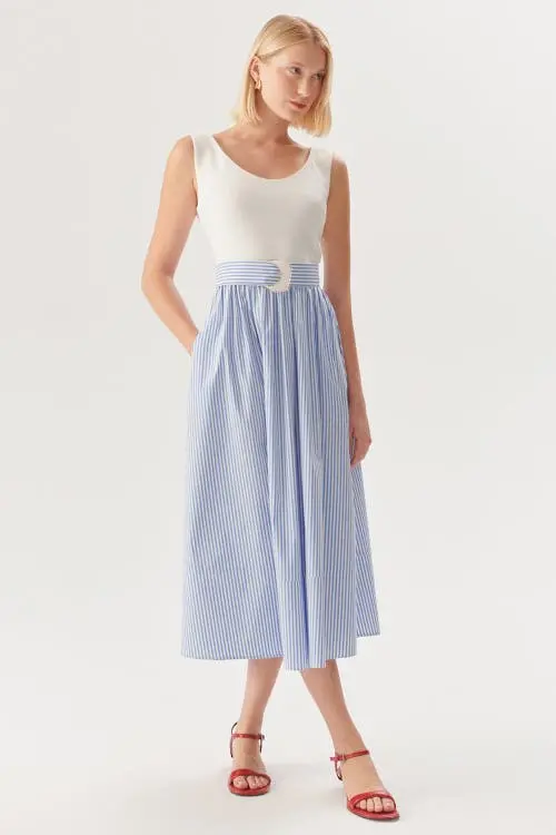 EXQUISE Harper Knit Midi Dress - Blue-white