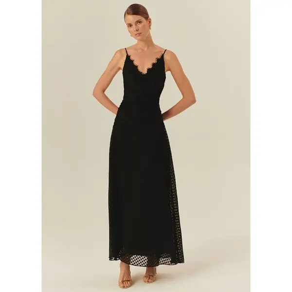 EXQUISE Emely Sleeveless Polka Dot Maxi Dress - Black