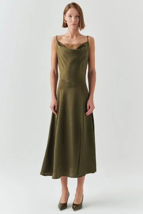 EXQUISE Macy Cowl Neck Sleeveless Dress - Khaki