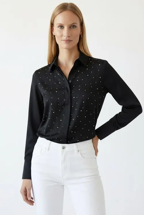 EXQUISE Corrie Embellished Long Sleeve Shirt