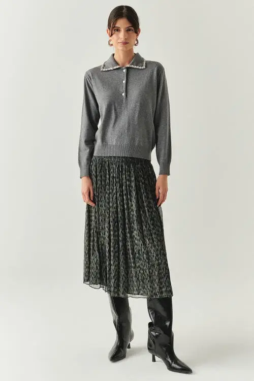 EXQUISE Maleah Trim Collar Sweater - Grey