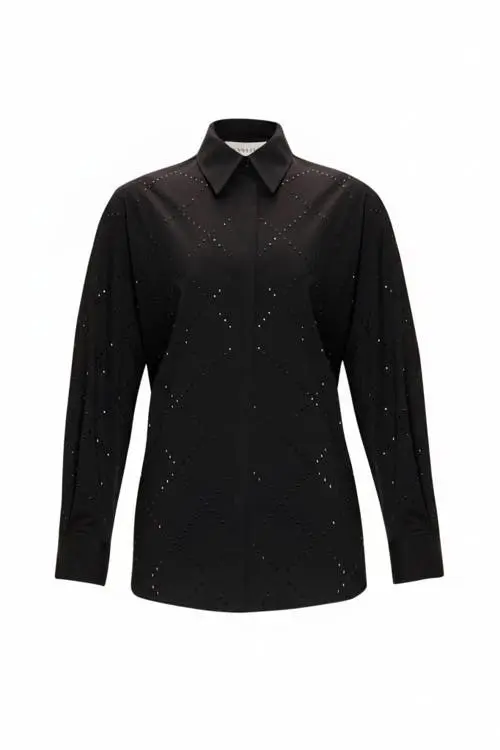 EXQUISE Stone Pattern Long Sleeve Cotton Shirt