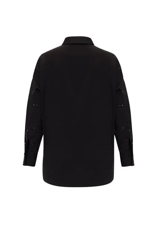 EXQUISE Stone Pattern Long Sleeve Cotton Shirt