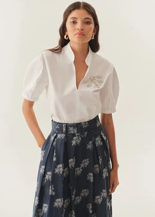 EXQUISE Rawon Short Sleeved Blouse - White