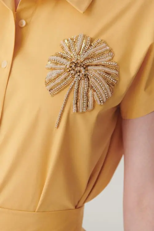 EXQUISE Short Sleeve Embellished Cotton Shirt