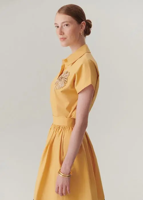 EXQUISE Short Sleeve Embellished Cotton Shirt