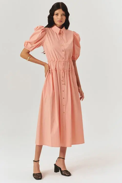 EXQUISE Kamryn Midi Dress With Shirt Collar And Short Sleeves