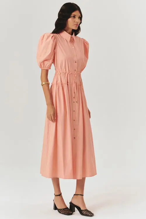 EXQUISE Kamryn Midi Dress With Shirt Collar And Short Sleeves