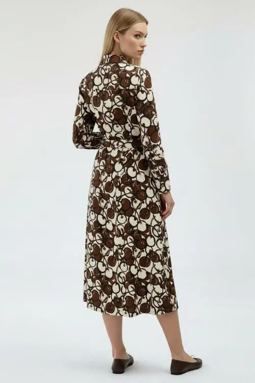 EXQUISE Long Sleeve Button-front Maxi Dress With Belt