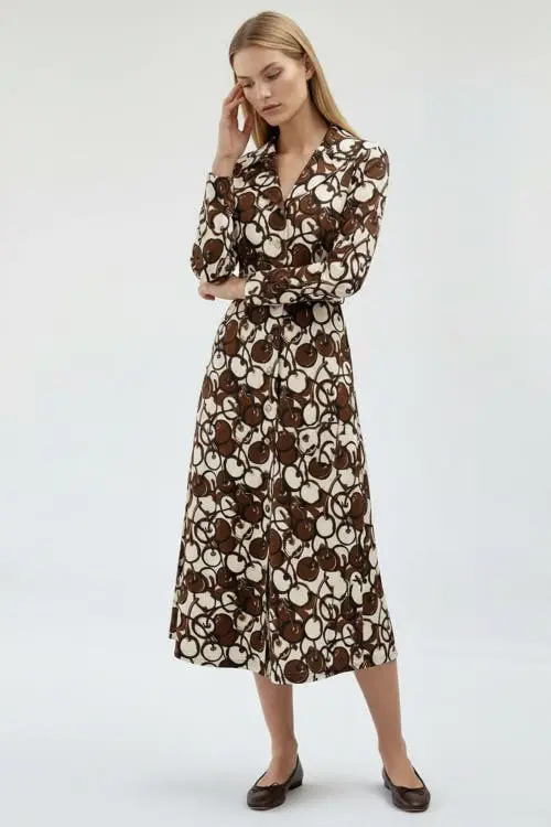 EXQUISE Long Sleeve Button-front Maxi Dress With Belt
