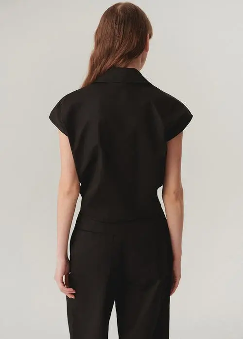 EXQUISE Embellished Tie-front Cotton Shirt