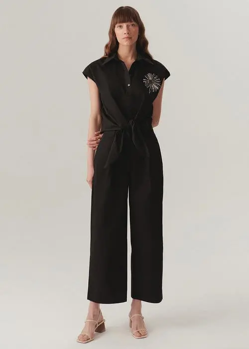 EXQUISE Embellished Tie-front Cotton Shirt