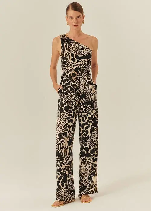 EXQUISE Katalina Jumpsuit With Belt - Black-beige