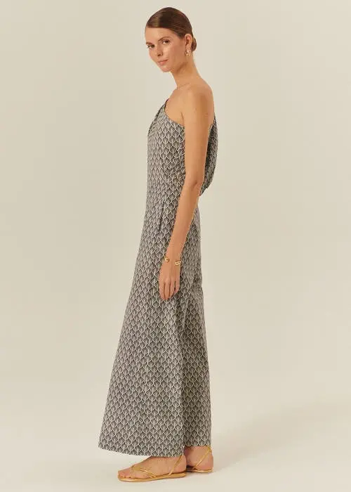 EXQUISE Anaya One-shoulder Printed Cotton Jumpsuit