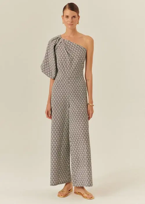 EXQUISE Anaya One-shoulder Printed Cotton Jumpsuit
