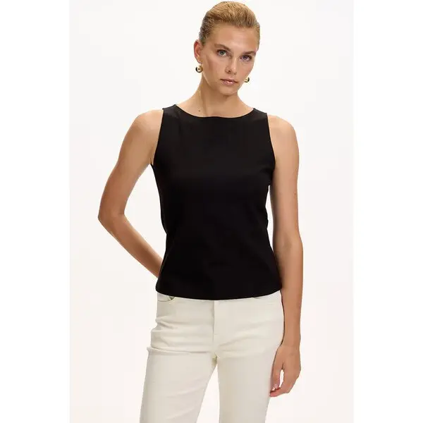 EXQUISE Chelsea Boat Neck Sleeveless Knit Blouse - Black