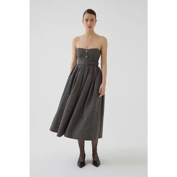 EXQUISE Arlan Midi Strapless Dress - Anthracite