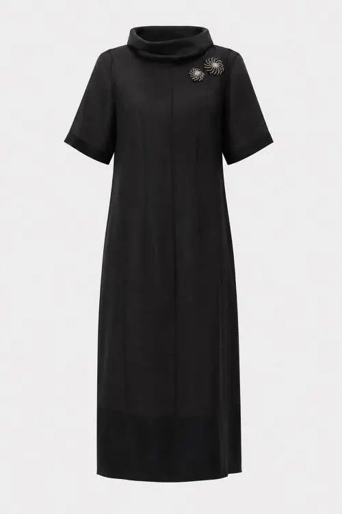EXQUISE Midi Dress With High Neck And Long Sleeves