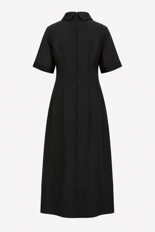 EXQUISE Midi Dress With High Neck And Long Sleeves