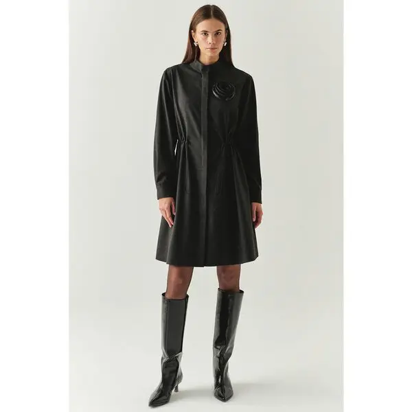 EXQUISE Denver High Neck Long Sleeve Dress - Grey