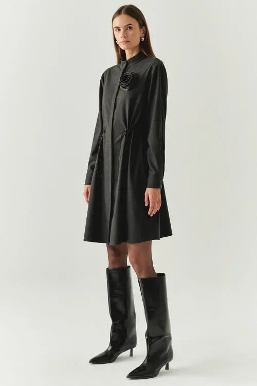 EXQUISE High Neck Long Sleeve Dress