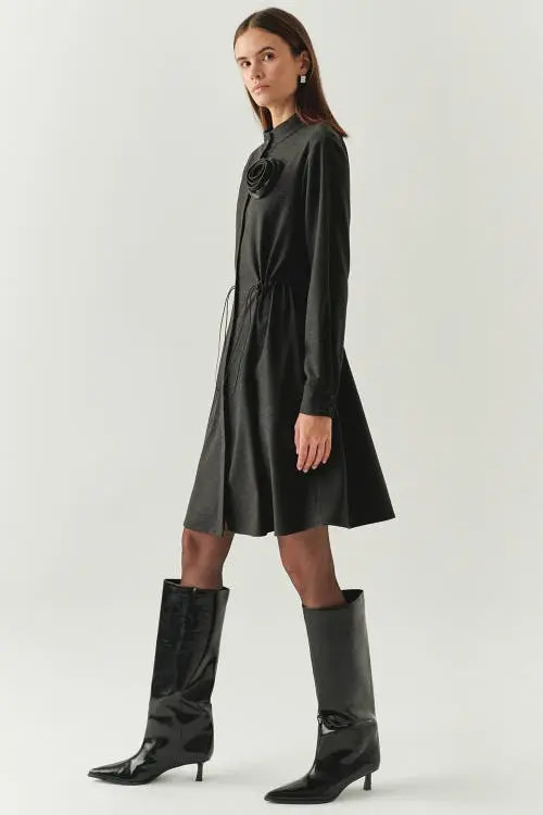 EXQUISE High Neck Long Sleeve Dress