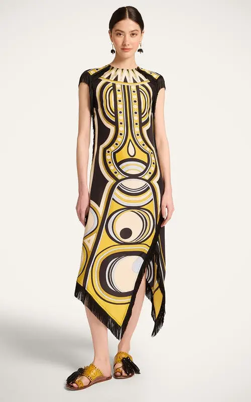 La DoubleJ Scarf Dress With Fringe And Asymmetrical Hem - Sanctuary Placée Gold