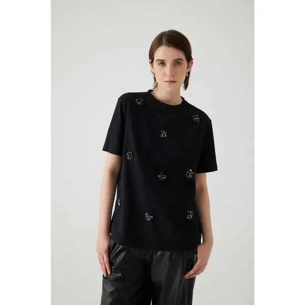 EXQUISE Bexley Jewel Neck T Shirt - Black