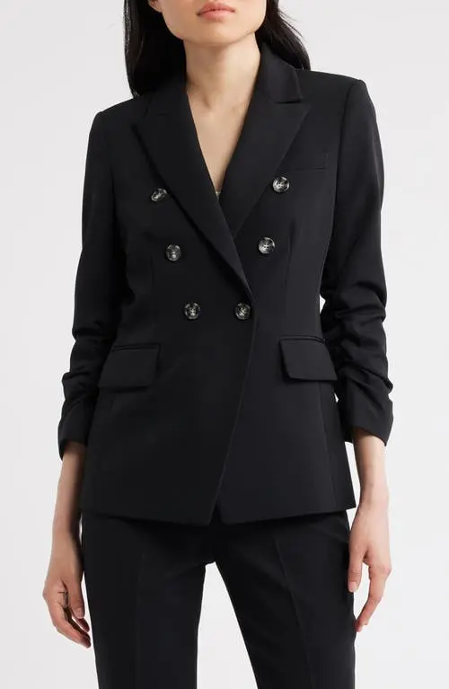 TAHARI ASL Double Breasted Ruched Blazer - Black