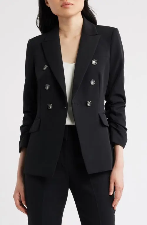 TAHARI ASL Double Breasted Ruched Blazer - Black