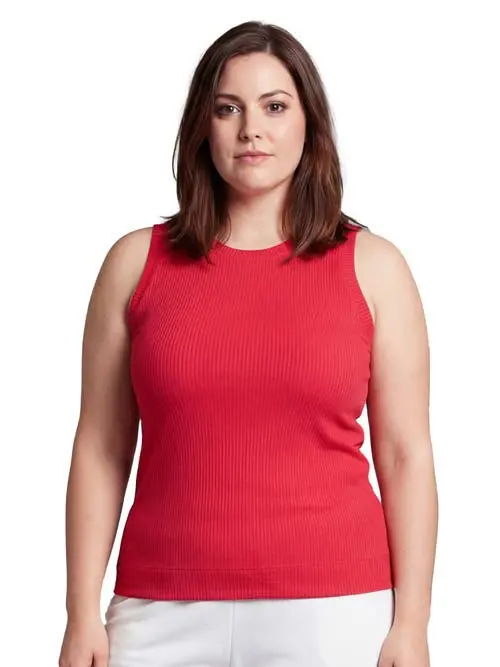 24SEVEN COMFORT APPAREL Curvy Basic Ribbed Knit Round Neck Sleeveless Tank Top - Fuchsia