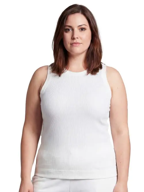 24SEVEN COMFORT APPAREL Sleeveless Ribbed Knit Round Neck Tank Top - Ivory