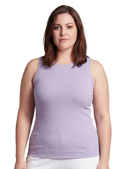 24SEVEN COMFORT APPAREL Curvy Basic Ribbed Knit Round Neck Sleeveless Tank Top - Lilac
