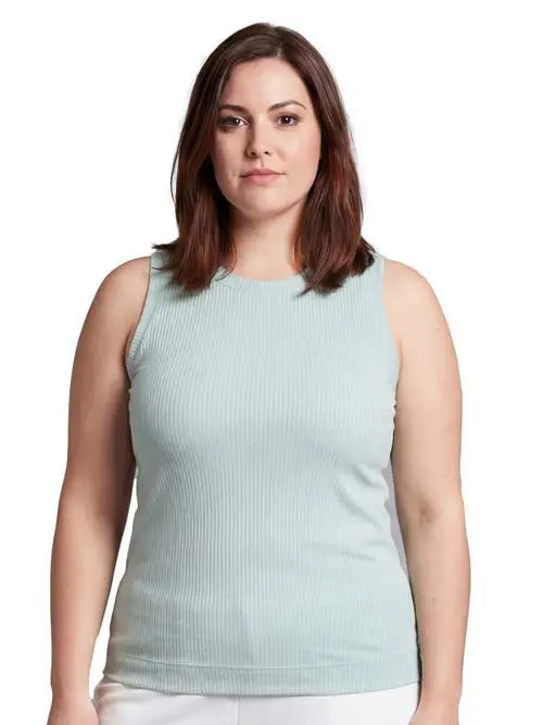 24SEVEN COMFORT APPAREL Curvy Basic Ribbed Knit Round Neck Sleeveless Tank Top - Mint
