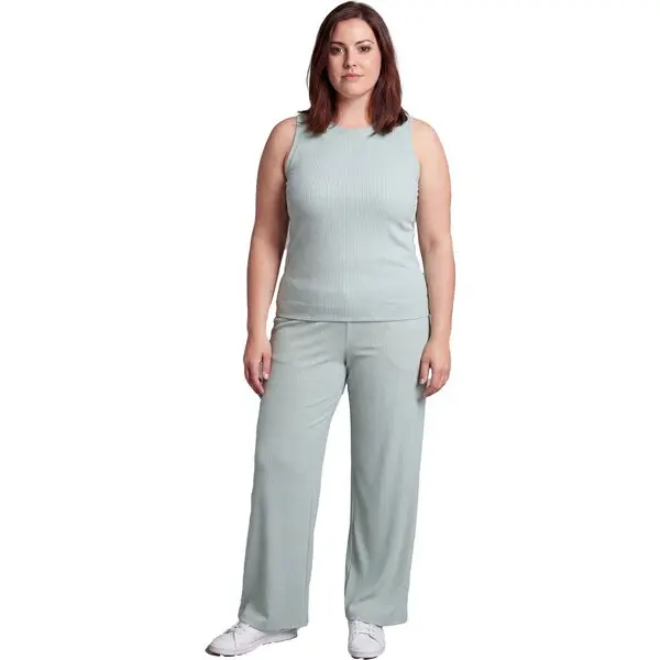 24SEVEN COMFORT APPAREL Curvy Basic Ribbed Knit Tank Top And Elastic Waist Wide Leg Pant Set - Mint