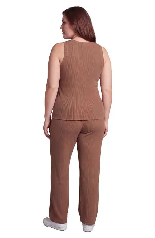 24SEVEN COMFORT APPAREL Ribbed Knit Tank Top And Wide Leg Pant Set - Mocha