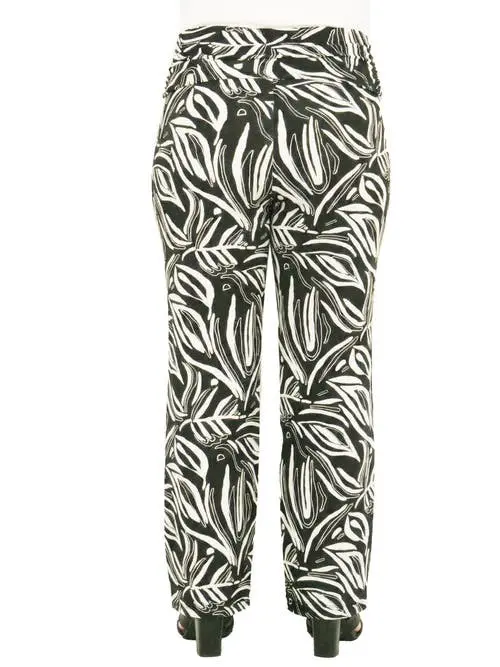 24SEVEN COMFORT APPAREL Abstract Print Foldover Waist Wide Leg Pants