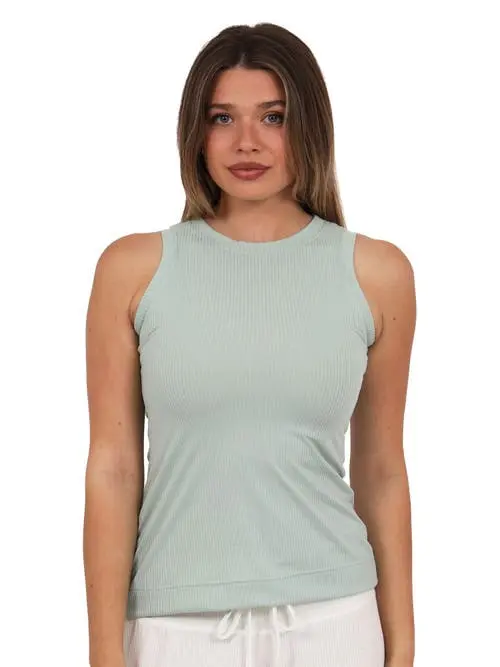 24SEVEN COMFORT APPAREL Basic Ribbed Knit Round Neck Sleeveless Tank Top - Mint