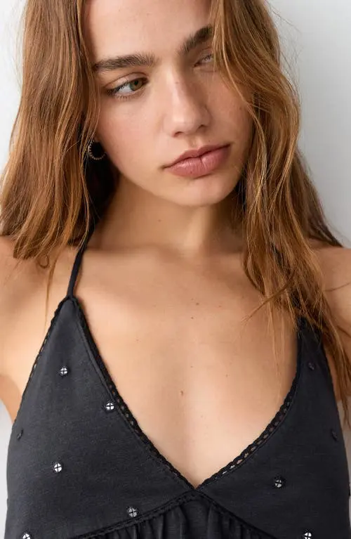 Mango Sequin Embroidered Cotton Halter Top