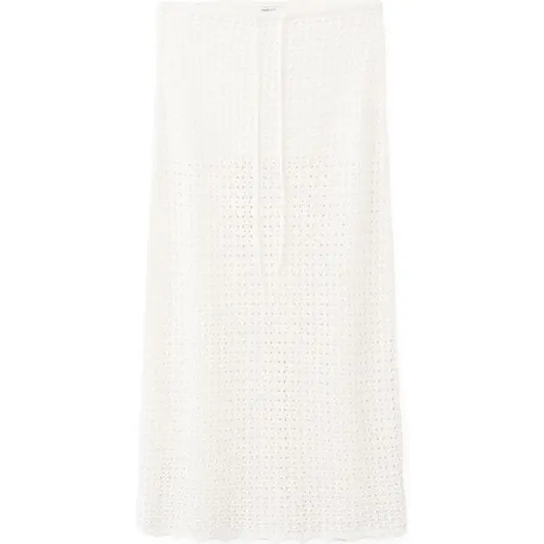 Mango Cotton Open Stitch Knit Maxi Skirt - White
