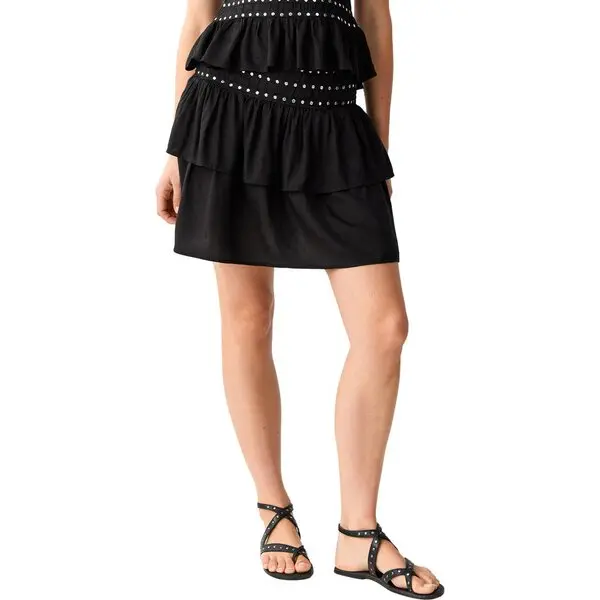 Mango Studded Tiered Miniskirt - Black