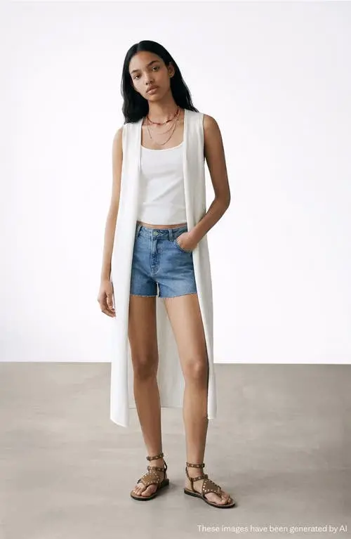Mango Sleeveless Longline Cotton Blend Cardigan