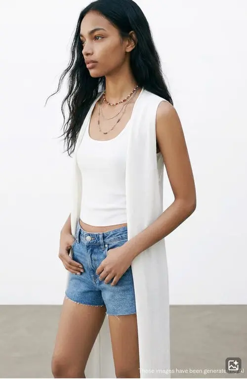 Mango Sleeveless Longline Cotton Blend Cardigan