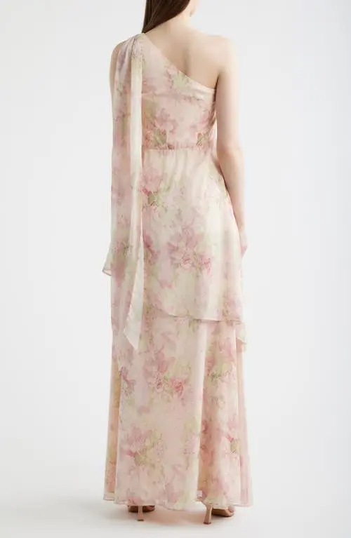 Lulus Amara Floral Print One-shoulder Gown
