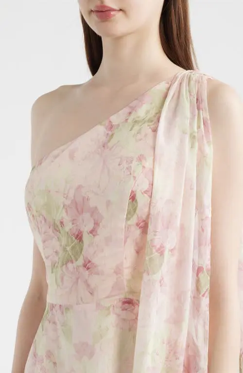 Lulus Amara Floral Print One-shoulder Gown