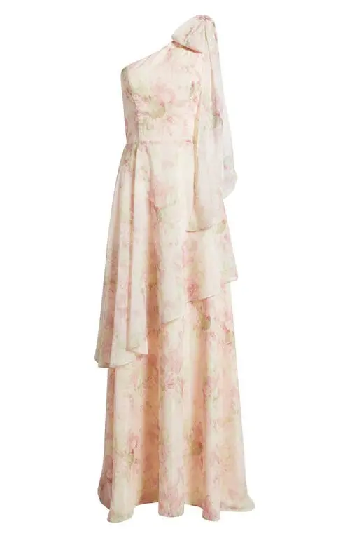 Lulus Amara Floral Print One-shoulder Gown