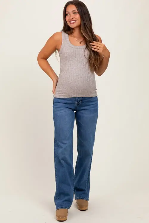 PINKBLUSH Classic Wash Wide Leg Maternity Jeans - Navy Blue