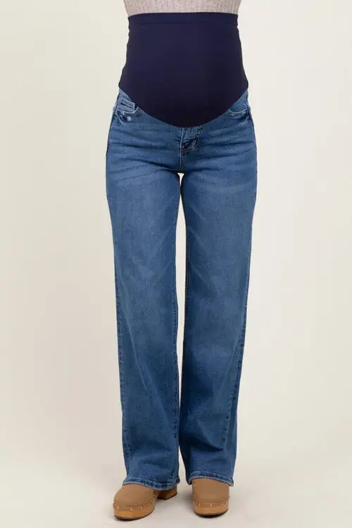 PINKBLUSH Classic Wash Wide Leg Maternity Jeans
