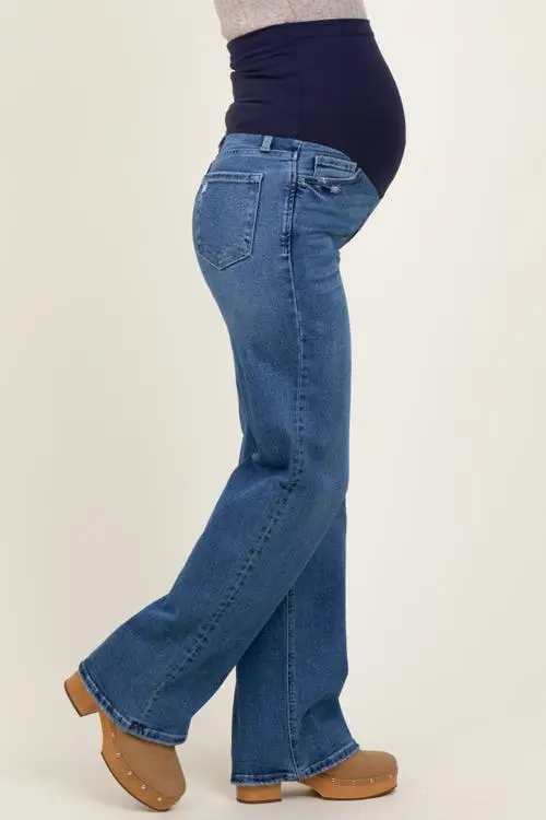 PINKBLUSH Classic Wash Wide Leg Maternity Jeans