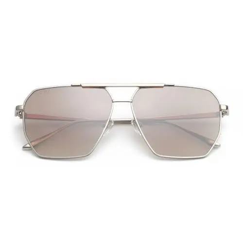 12PM STUDIOS London Metal Aviator Sunglasses - Silver/brown